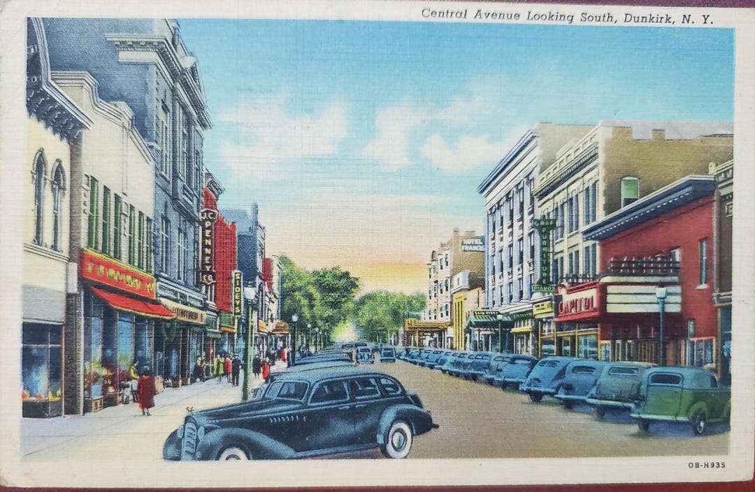 Dunkirk New York Street Scene, Central Avenue, Vintage Color ...