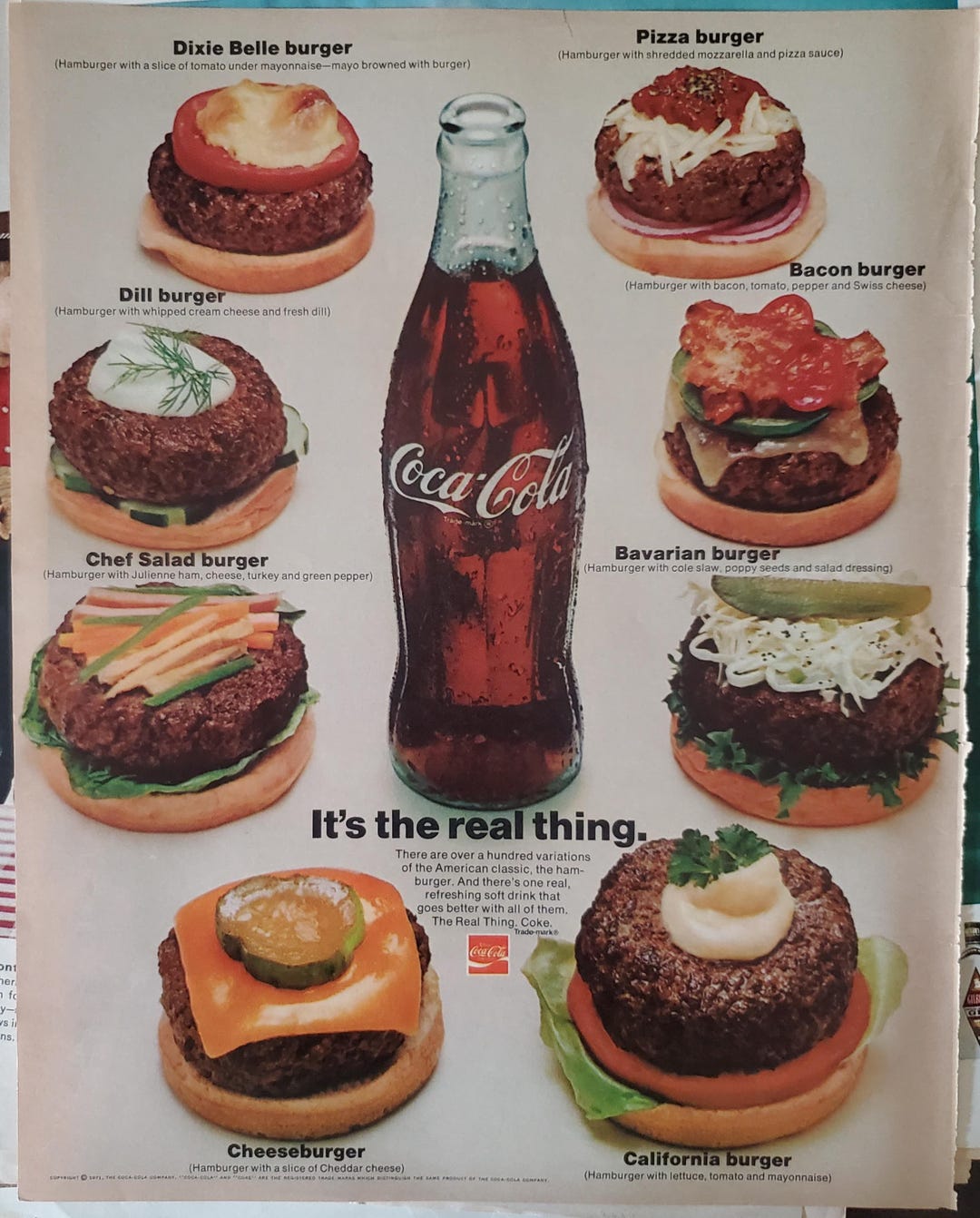 Coca-cola and Burgers Vintage Magazine Advertisement for Home Décor ...