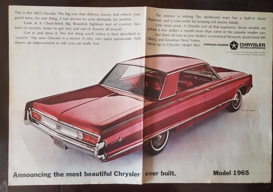 1965 Chrysler 2- Page Original Magazine Car Advertisement, Vintage Ad ...