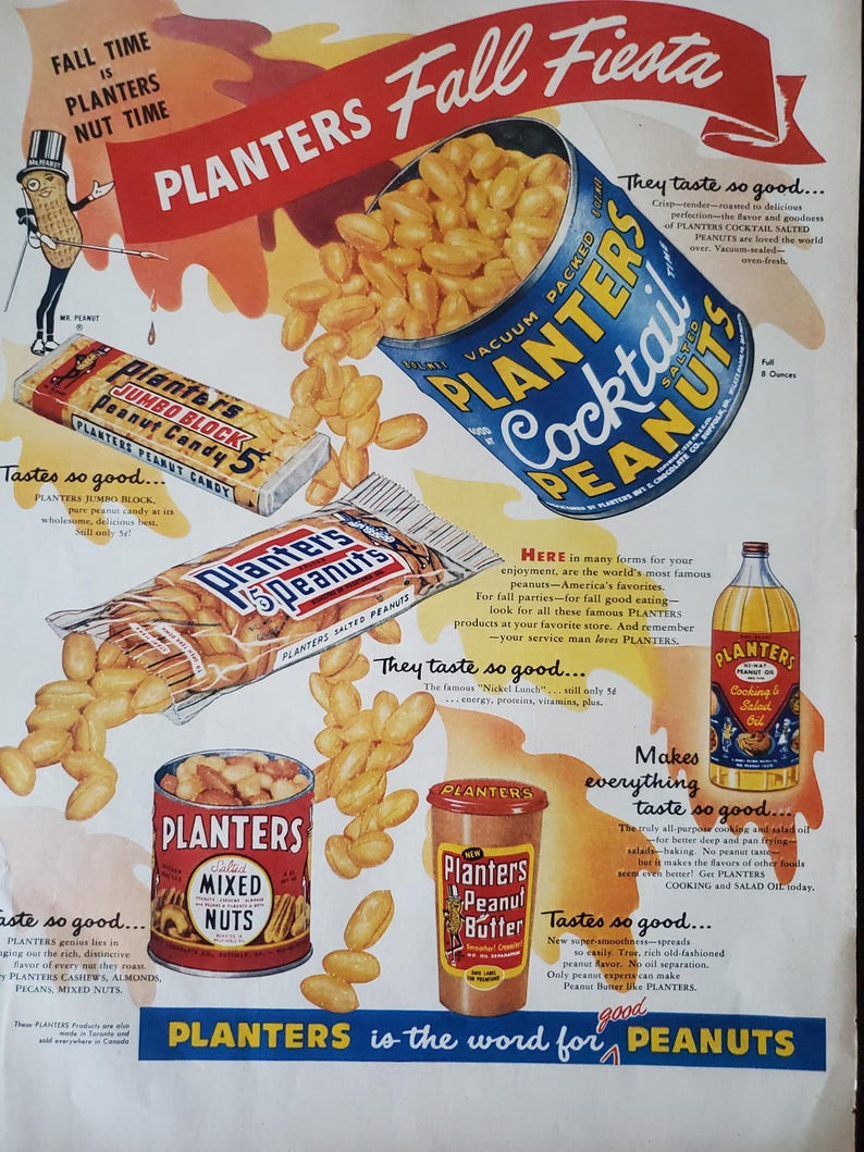 Planters Peanuts Fall Fiesta Vintage Magazine Advertisement With a ...