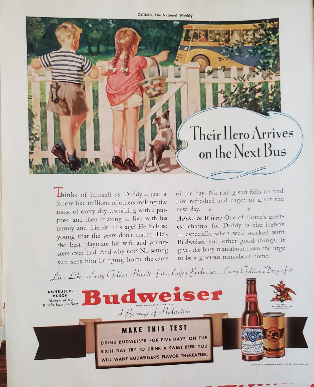 Budweiser Beer Vintage Magazine Ad for Home Bar Mancave Décor, 1940 ...