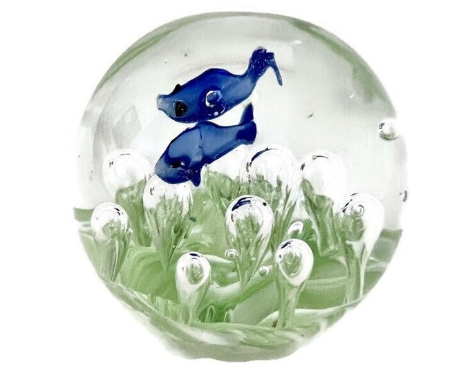 Vintage Blue Fish Paperweight With Controlled Bubbles | Sea Life Art ...