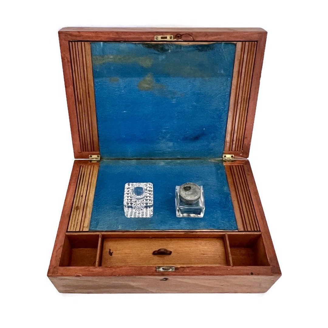Antique Folding Writing Desk With 2 Antique Inkwells | 19th Century ...
