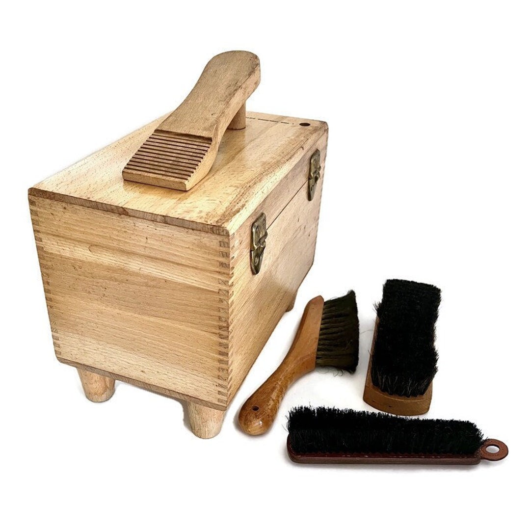 Shoe Shine Box With Shoe Brushes | Shoe Care Kit | Vintage Advertising ...