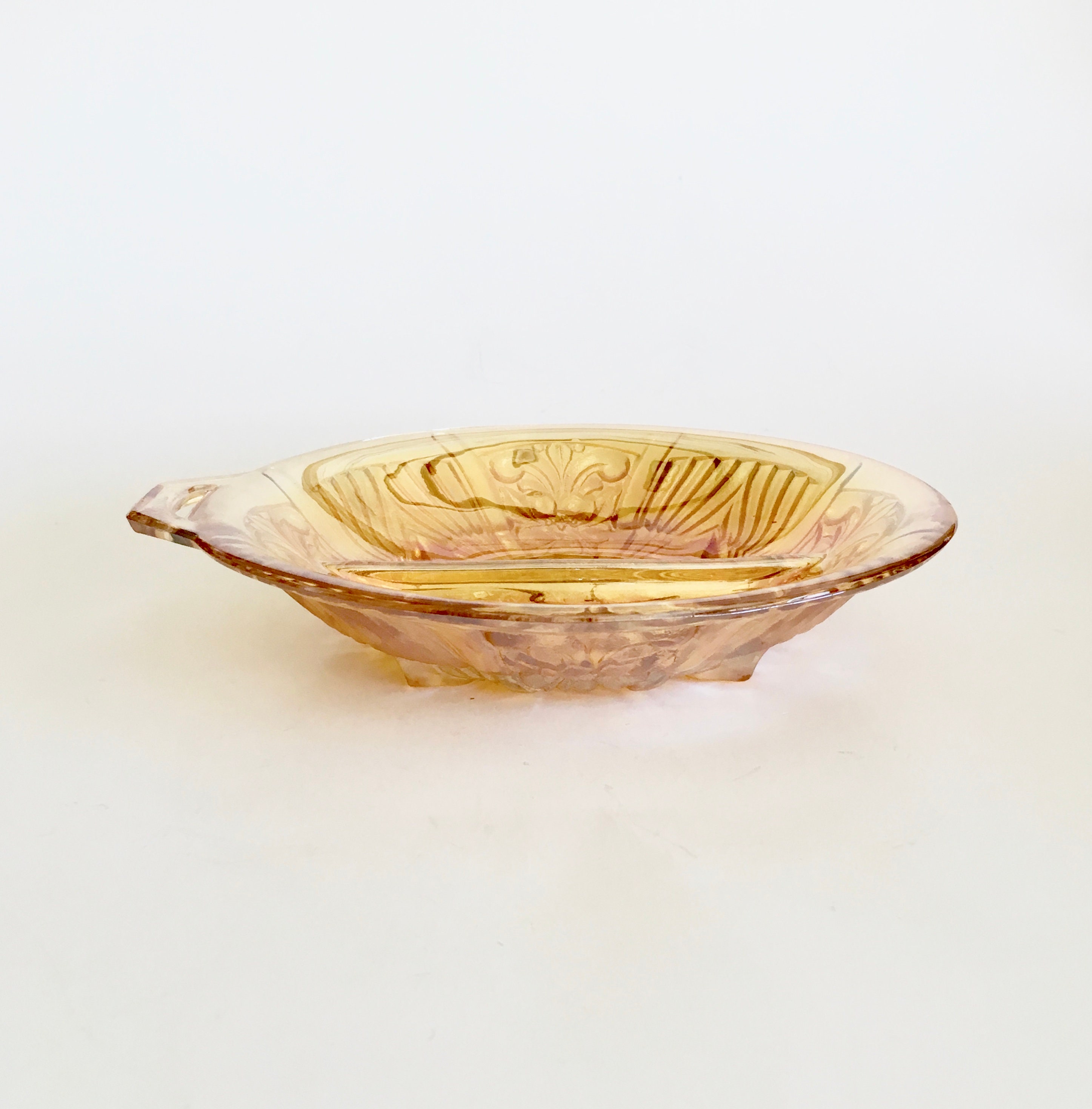 Amber Glass Divided Bowl 1950s Iridescent Carnival Glass - Etsy