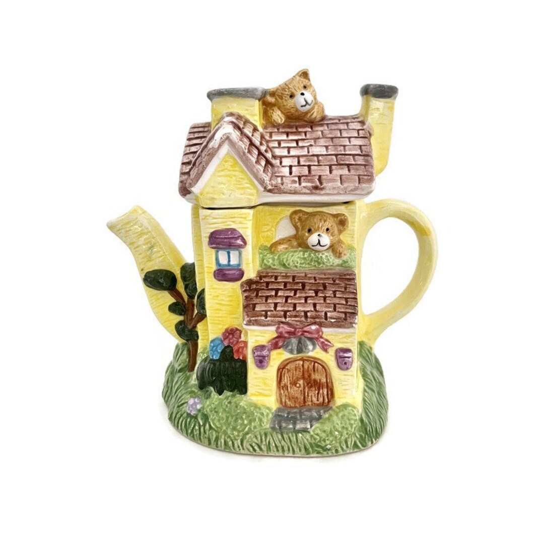 Bear Family Teapot 12 OZ | Yellow Townhouse Teapot | Teddy Bear Tea ...