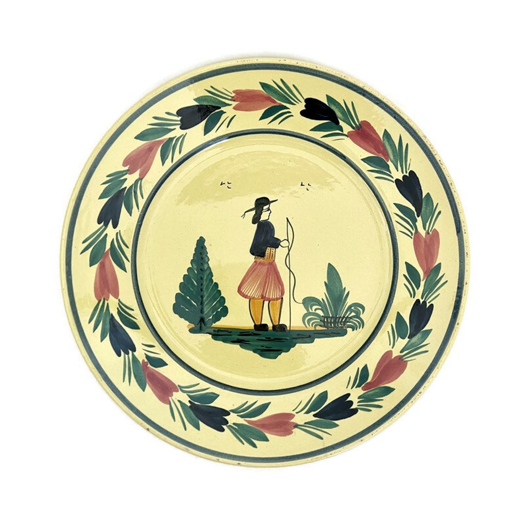 Rare Quimper Plate 1800s 9 1/4 HB Faïence Country French Decor Hand ...