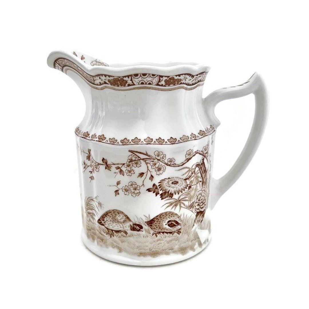 English Ironstone Pitcher 22 OZ 1920s | Furnivals Brown Quail Transfer ...