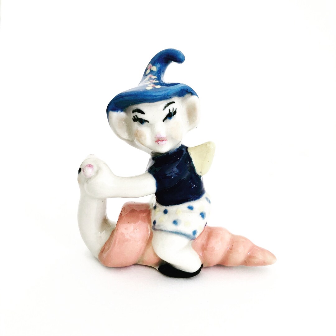 Pixie Riding a Snail Figurine 1940s | Signed Betty Harrington | Ceramic ...