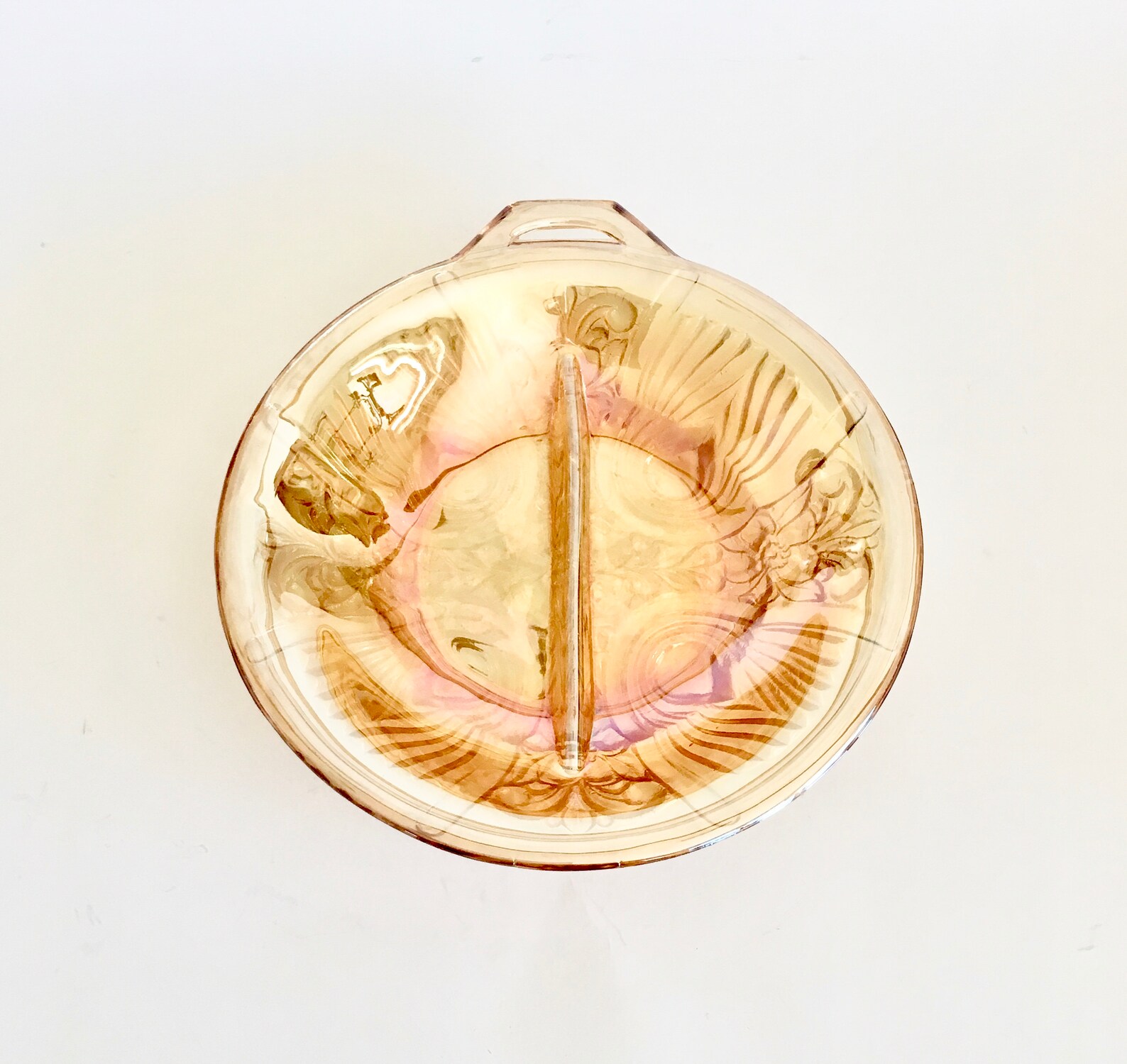 Amber Glass Divided Bowl 1950s Iridescent Carnival Glass - Etsy