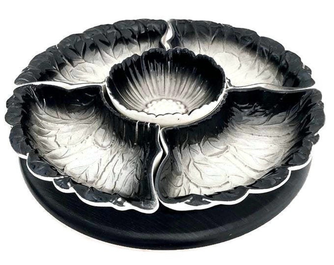 Black and White Lazy Susan 1950s | Revolving 6-PC Snack Tray | Retro ...