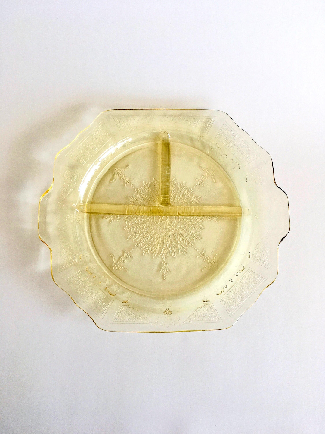 Depression Glass Sectioned Plates 1930s | Yellow Princess Pattern ...