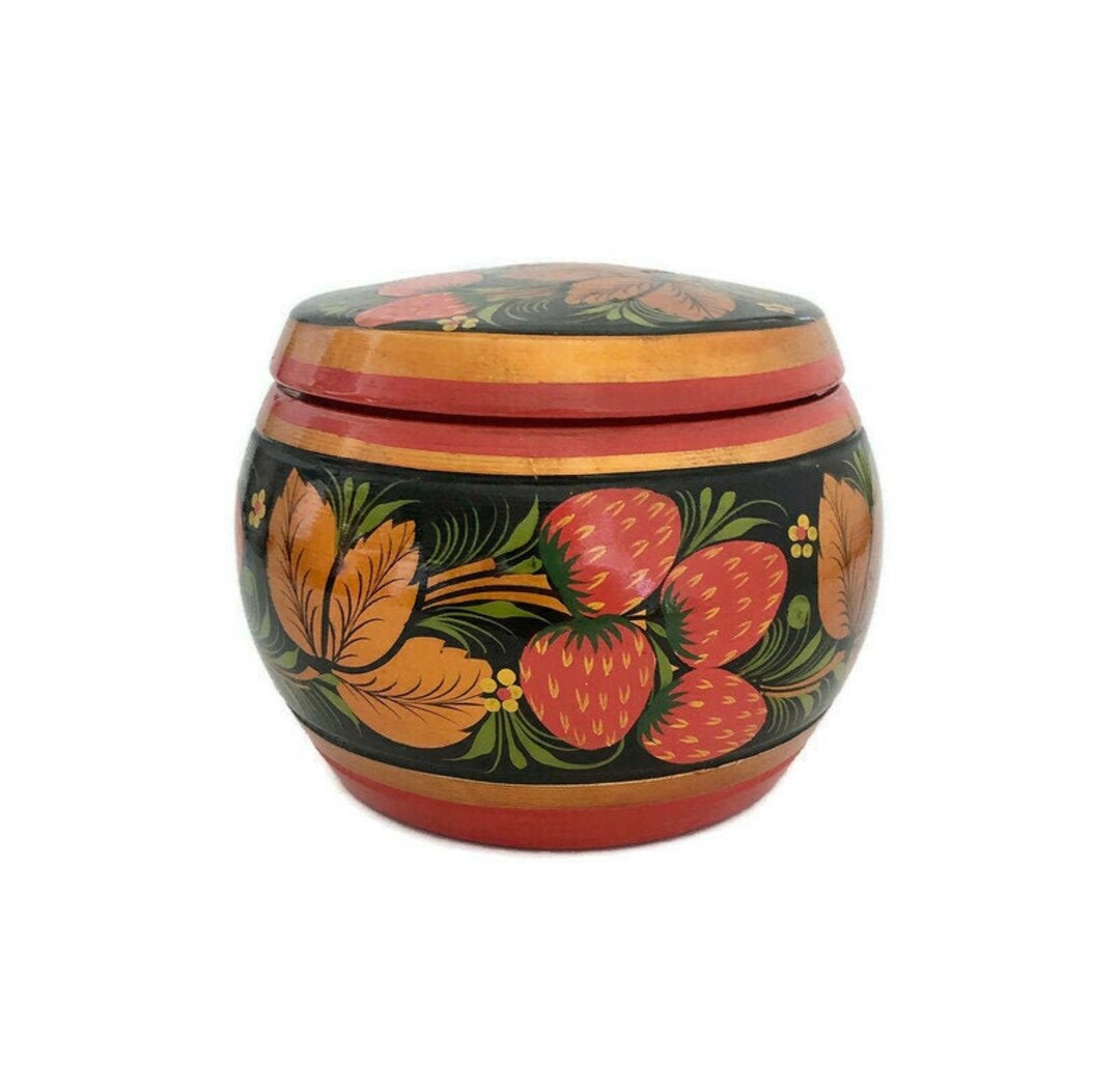 Vintage Tea Caddy Russian Lacquer Box 1980s Russian Khokhloma Box ...