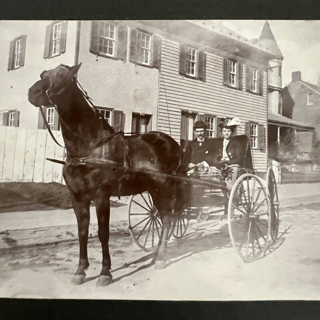 Antique Photograph 1900s | Man and Woman in Horse Drawn Buggy | Still ...