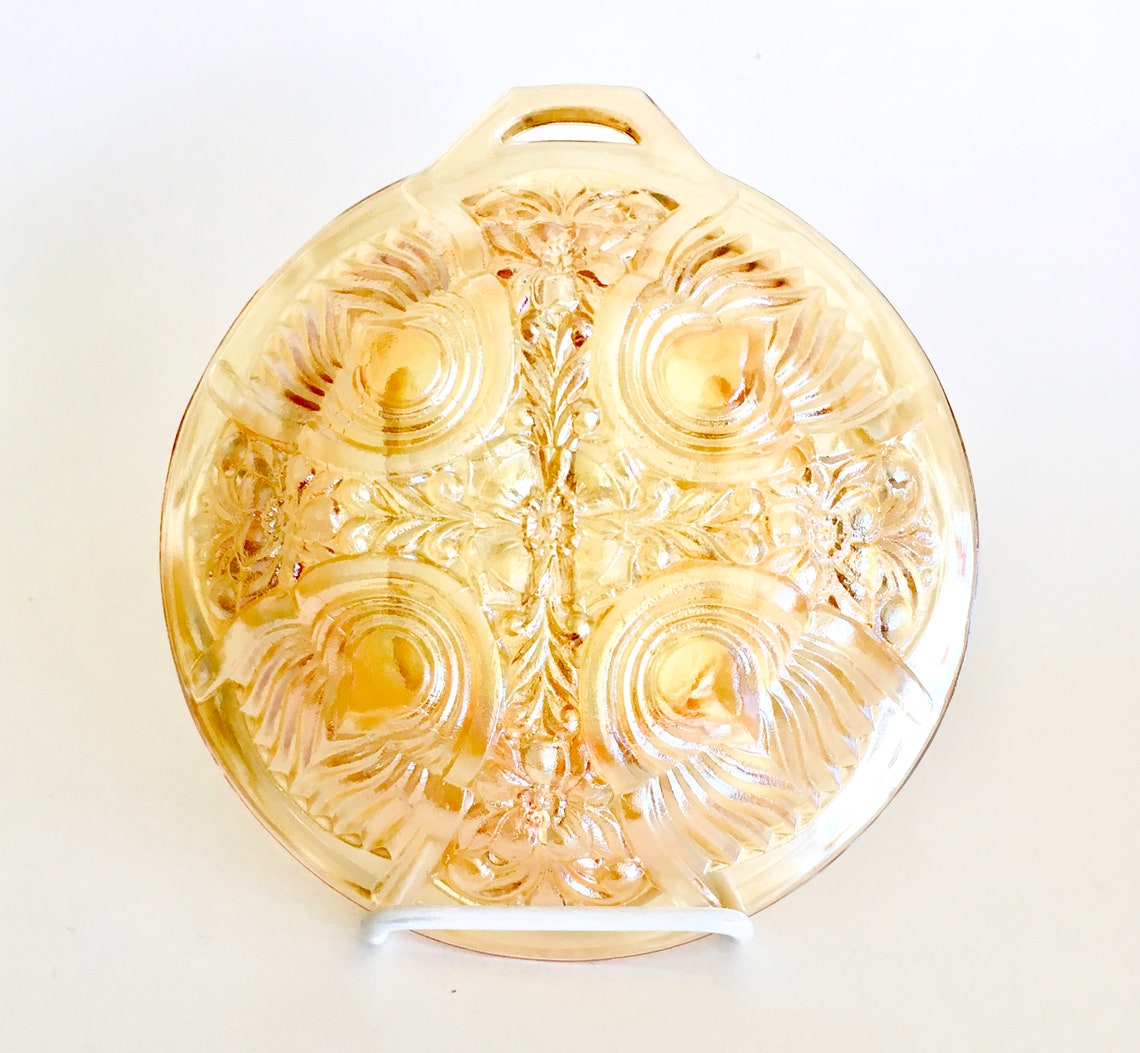 Amber Glass Divided Bowl 1950s Iridescent Carnival Glass - Etsy