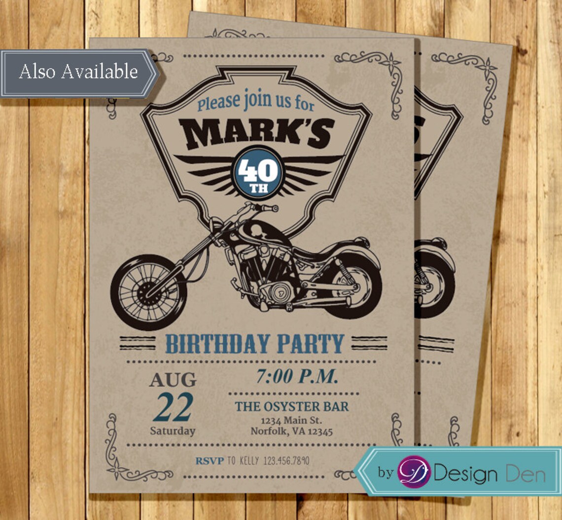Adult Birthday Invitation for Men // Motorcycle Invitation // - Etsy