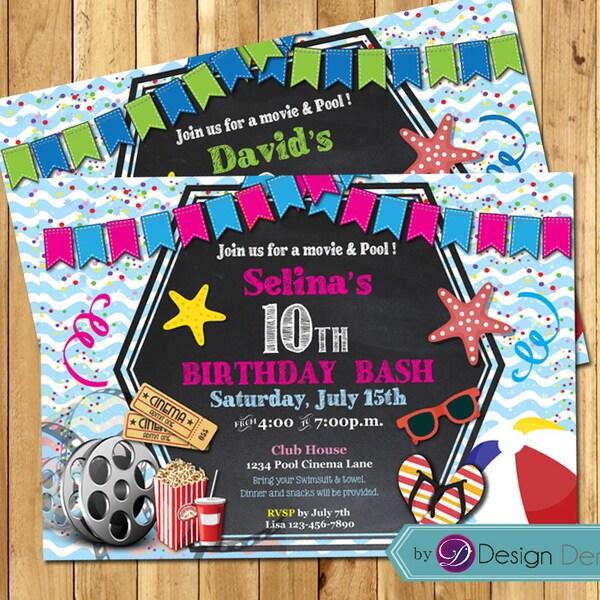 Pool Party Movie Night Invitations - Etsy