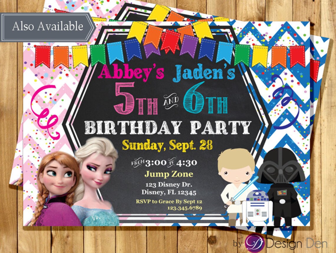 Frozen and Galaxy Wars Joint Birthday Party PHOTO Invitations. - Etsy