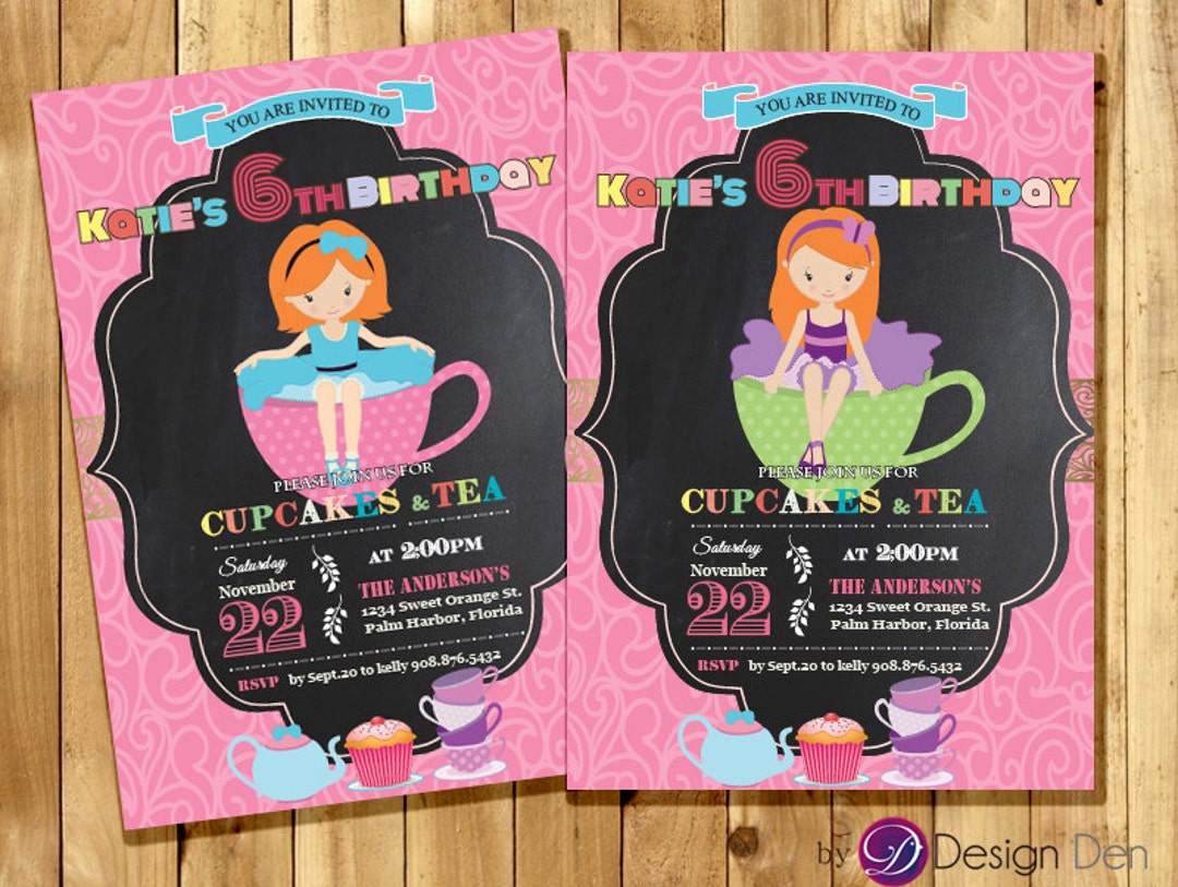 Girls Tea Party Birthday Invitations. Tea Party Chalk Board - Etsy