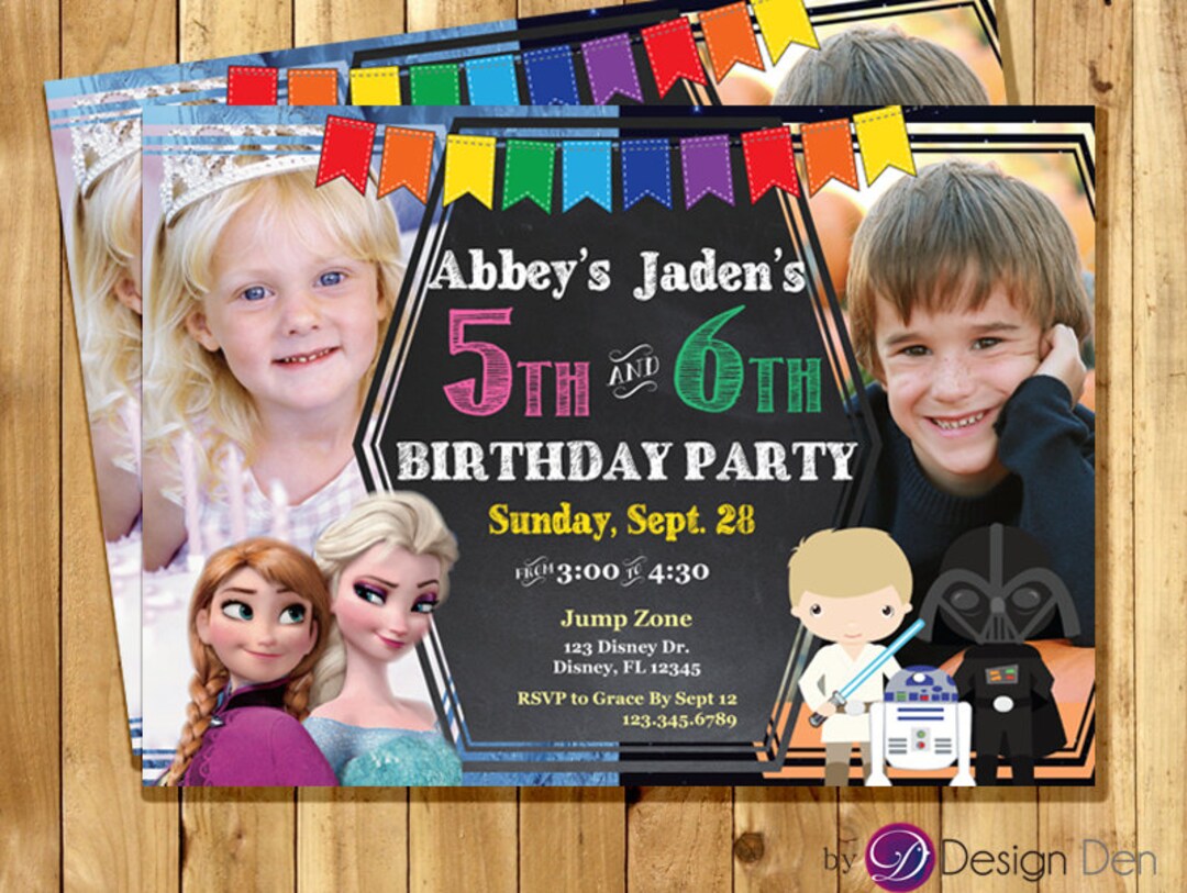 Frozen and Galaxy Wars Joint Birthday Party PHOTO Invitations. / Star ...