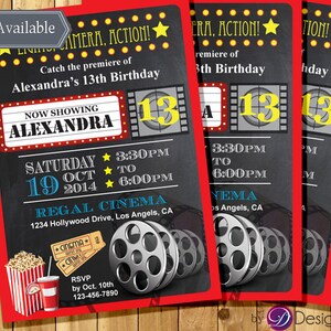 Movie Birthday Party PHOTO Invitations. Kids/ Cinema Hollywood Themed ...