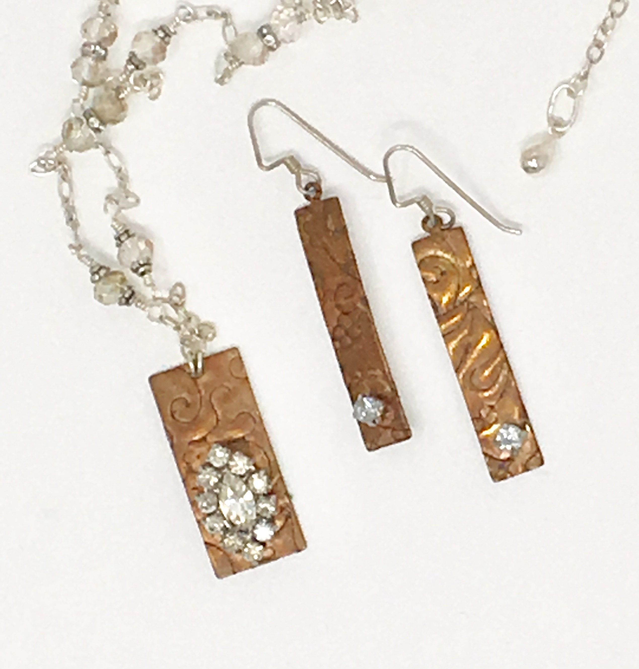 Copper Etched Rhinestone Earrings