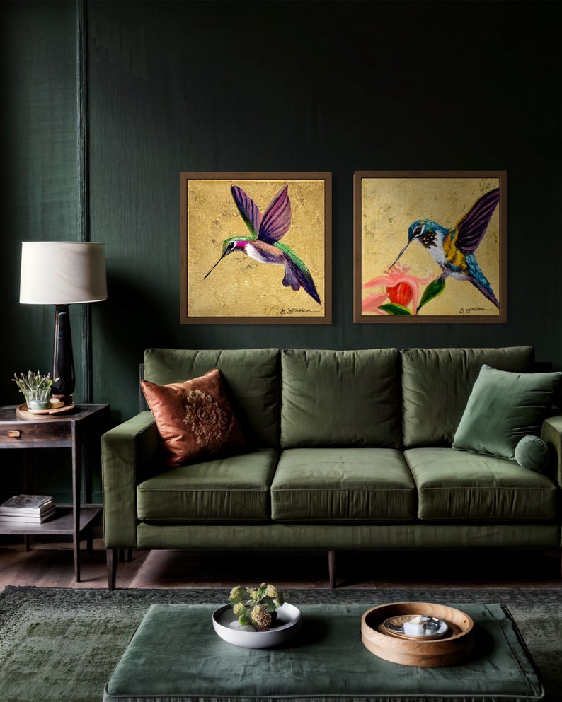 Hummingbird on Gold Leaf, Hand Painted in the USA, Any Size - Etsy
