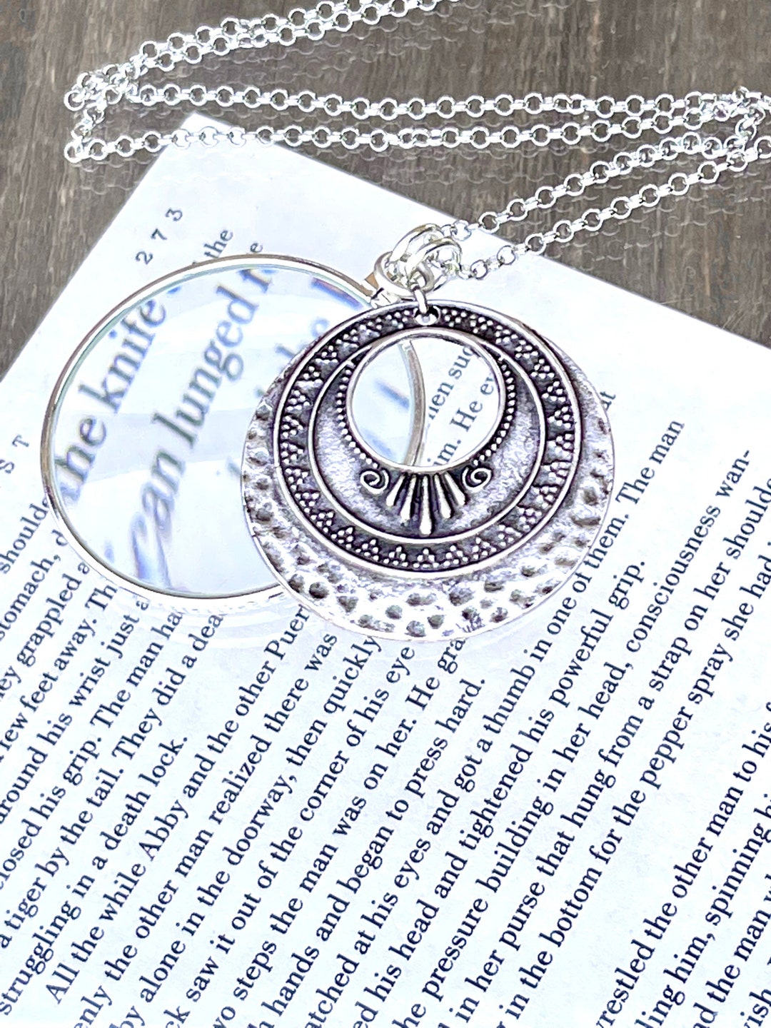 Sterling Silver Magnifying Glass Necklace, Silver Monocle Necklace ...