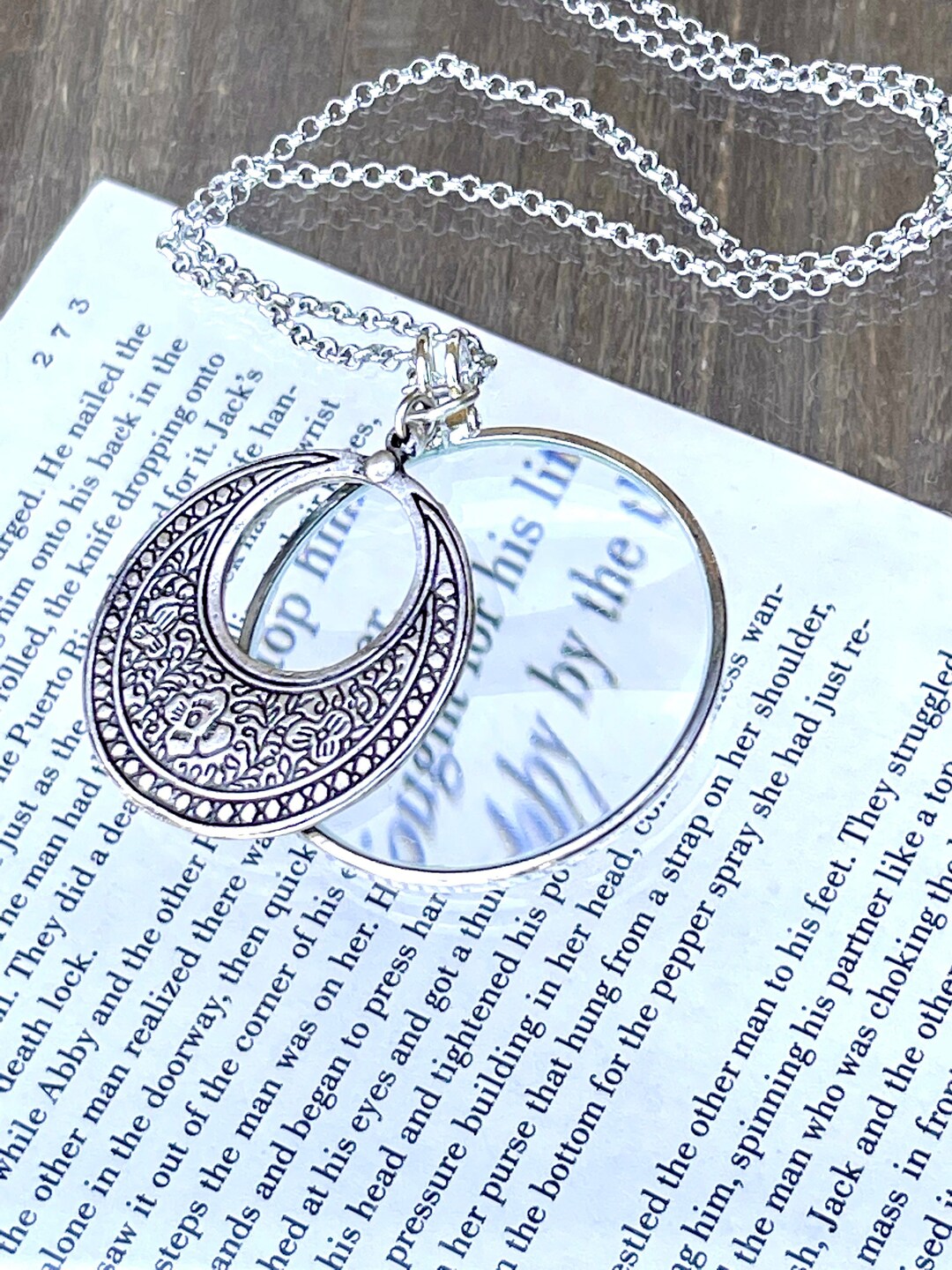 Sterling Silver Magnifying Glass Necklace, Silver Monocle Necklace ...
