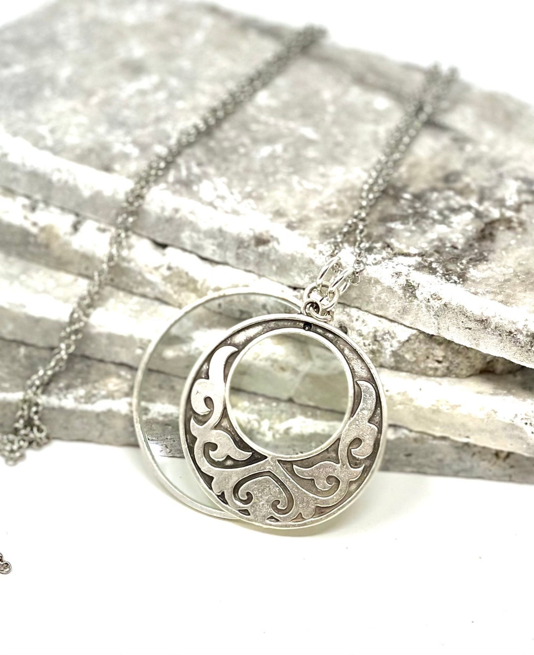Sterling Silver Magnifying Glass Necklace, Silver Monocle Necklace ...