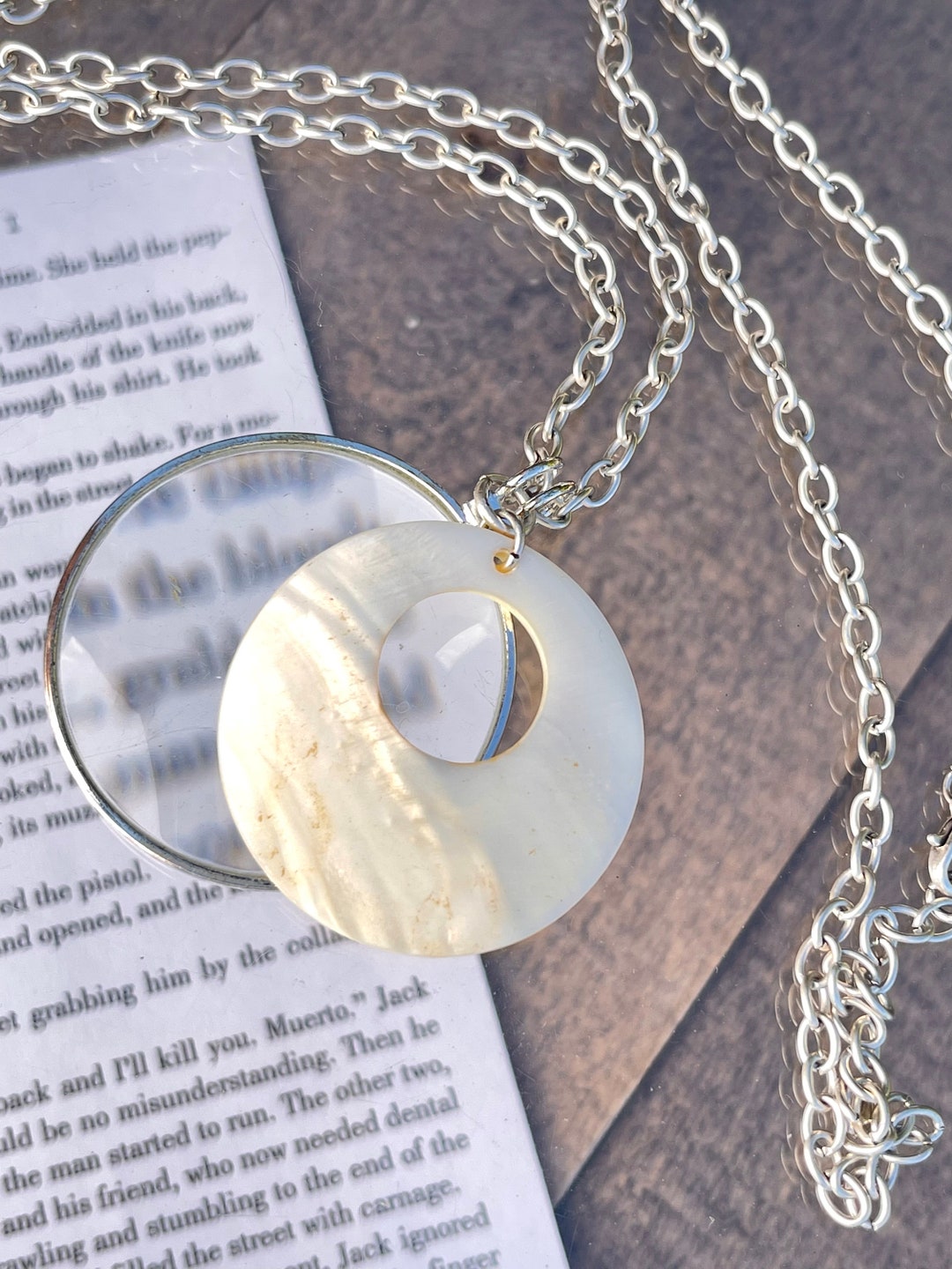 Sterling Silver Magnifying Glass Necklace, Silver Monocle Necklace ...