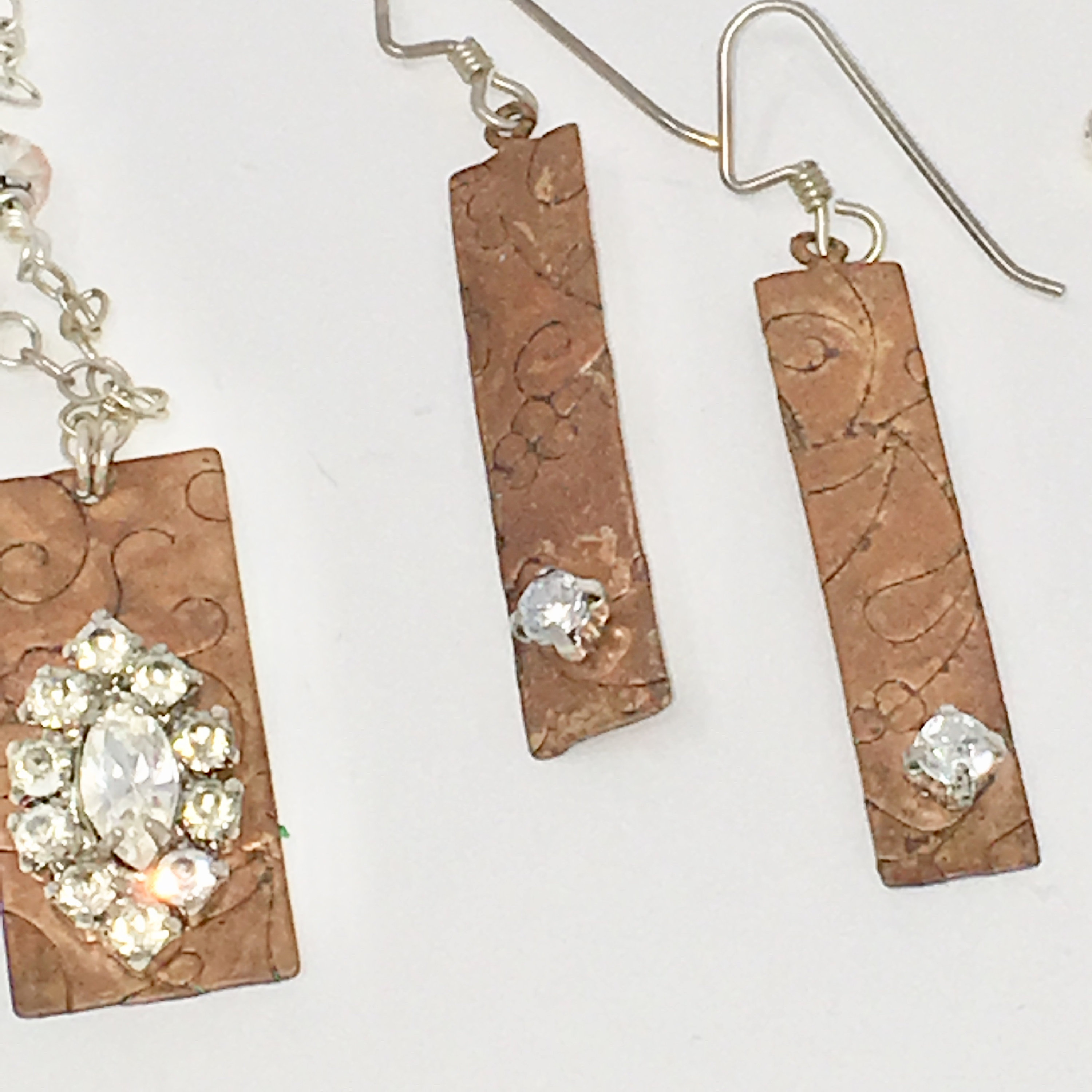 Copper Etched Rhinestone Earrings