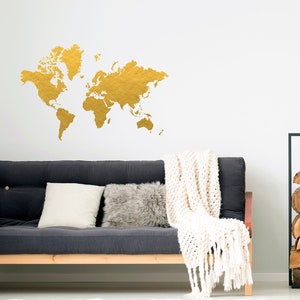 Gold World Map Wall Decal // Gold Office Decor / Bedroom Wall Decal ...