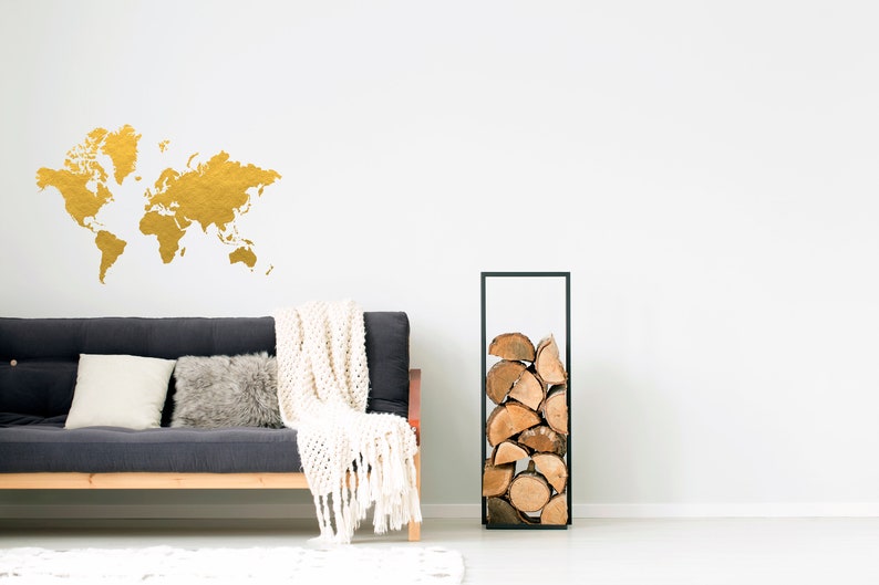 Gold World Map Wall Decal // Gold Office Decor / Bedroom Wall - Etsy