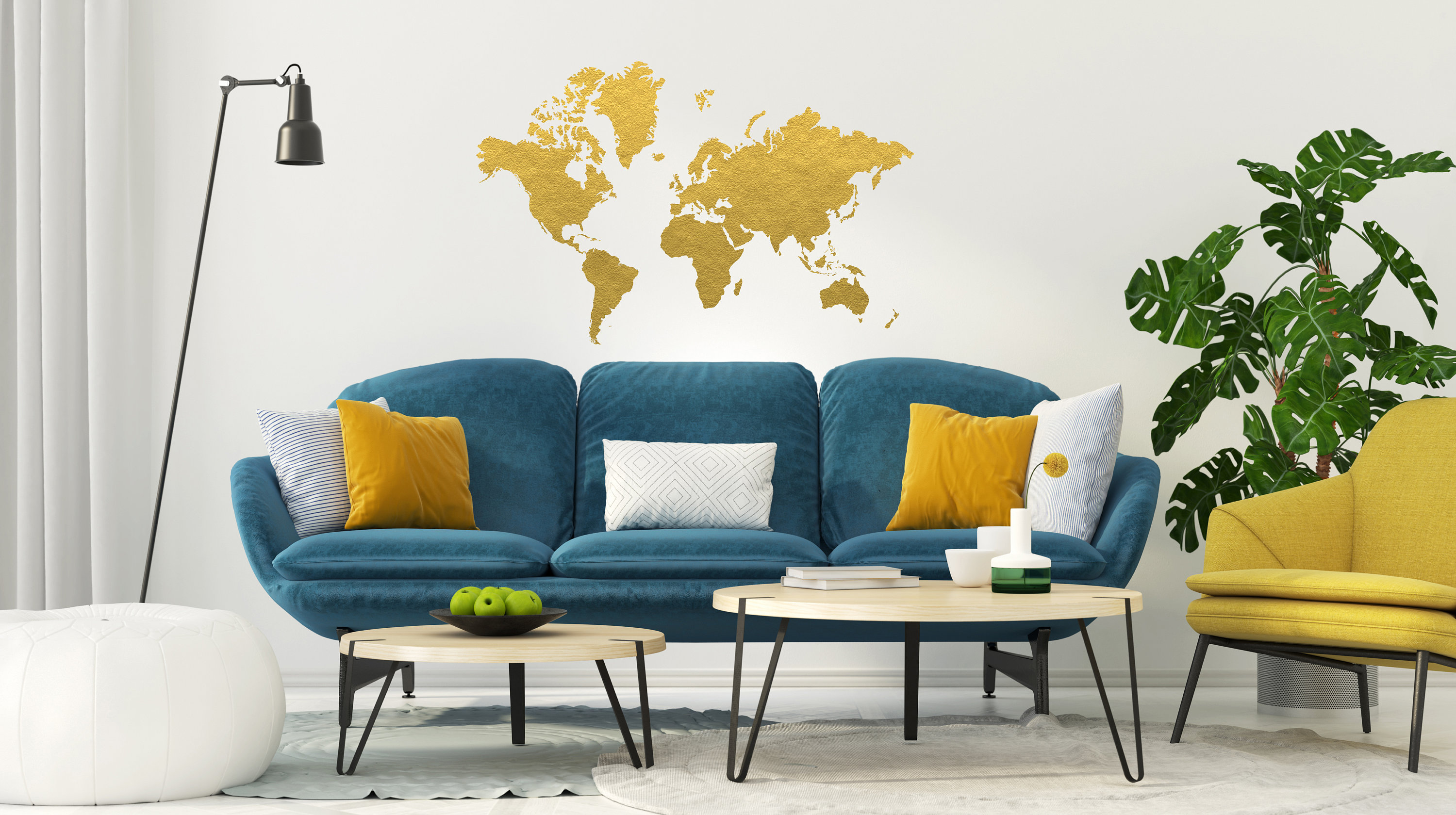 Gold World Map Wall Decal // Gold Office Decor / Bedroom Wall | Etsy