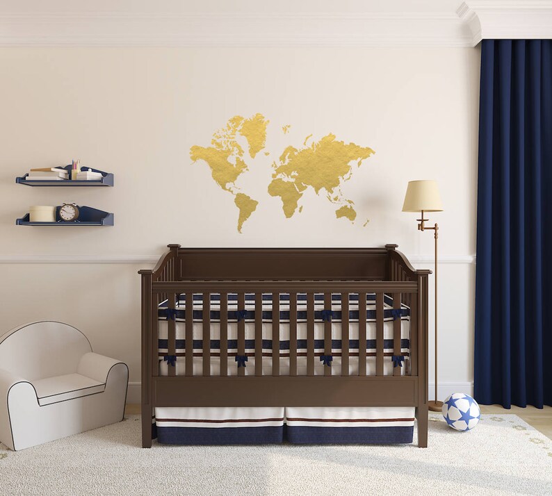 Gold World Map Wall Decal // Gold Office Decor / Bedroom Wall - Etsy