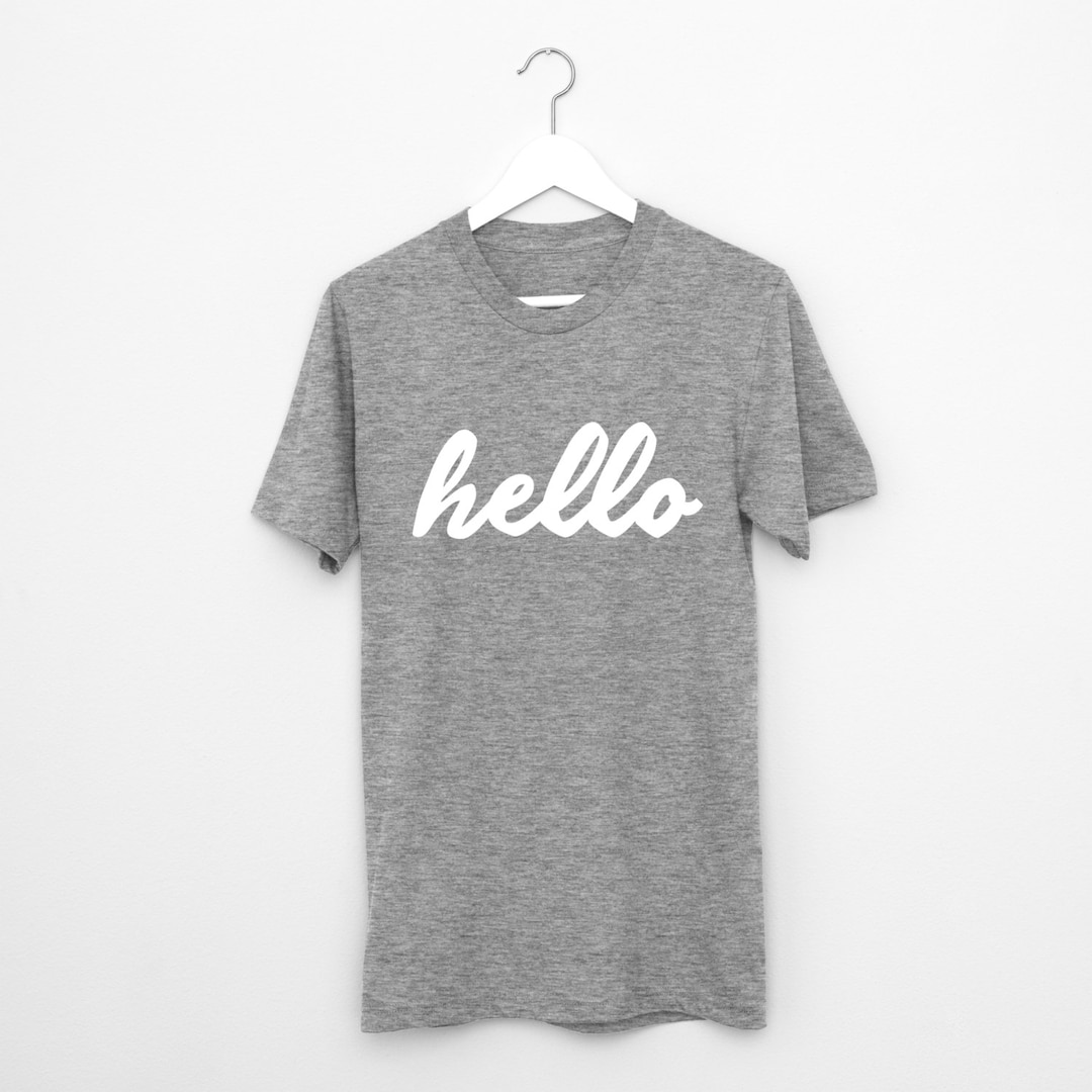 Hello T-shirt - Unisex // Hello Script Shirt / Graphic Tee / Grey T ...