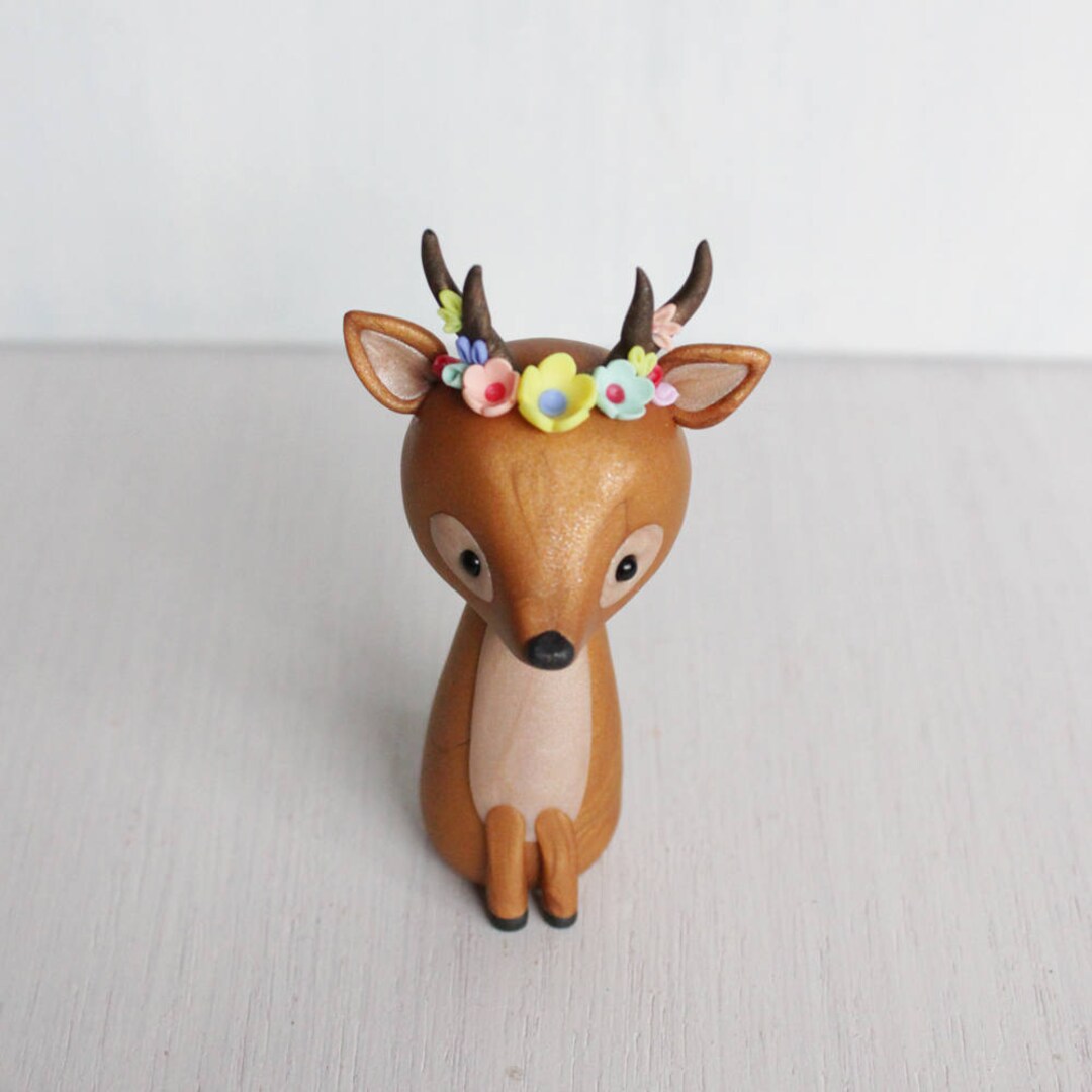 Deer Clay Figurine - Boho Style Deer Sculpture - Deer Woodland Cake ...