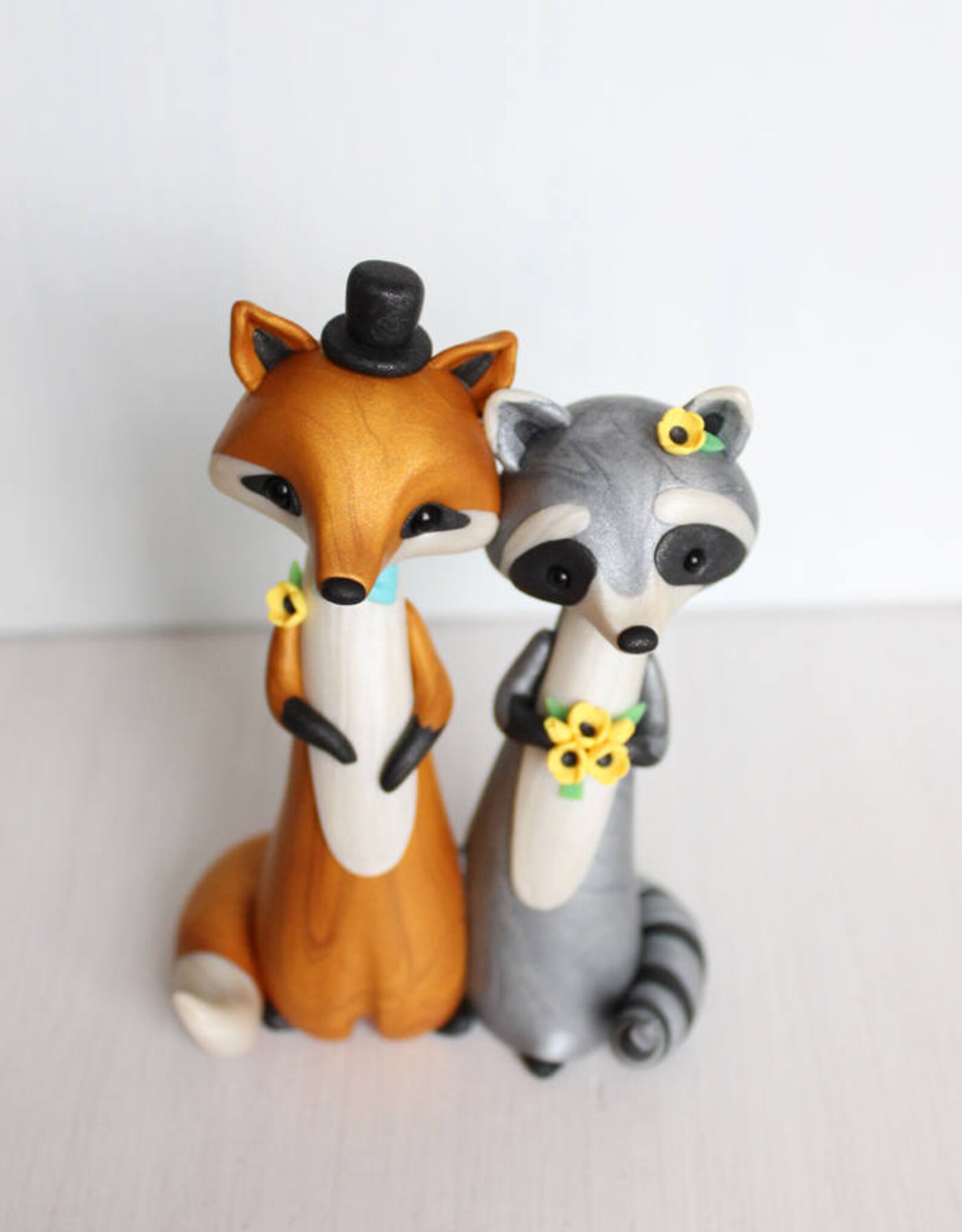 Fox and Raccoon personalized animal clay cake topper and | Etsy