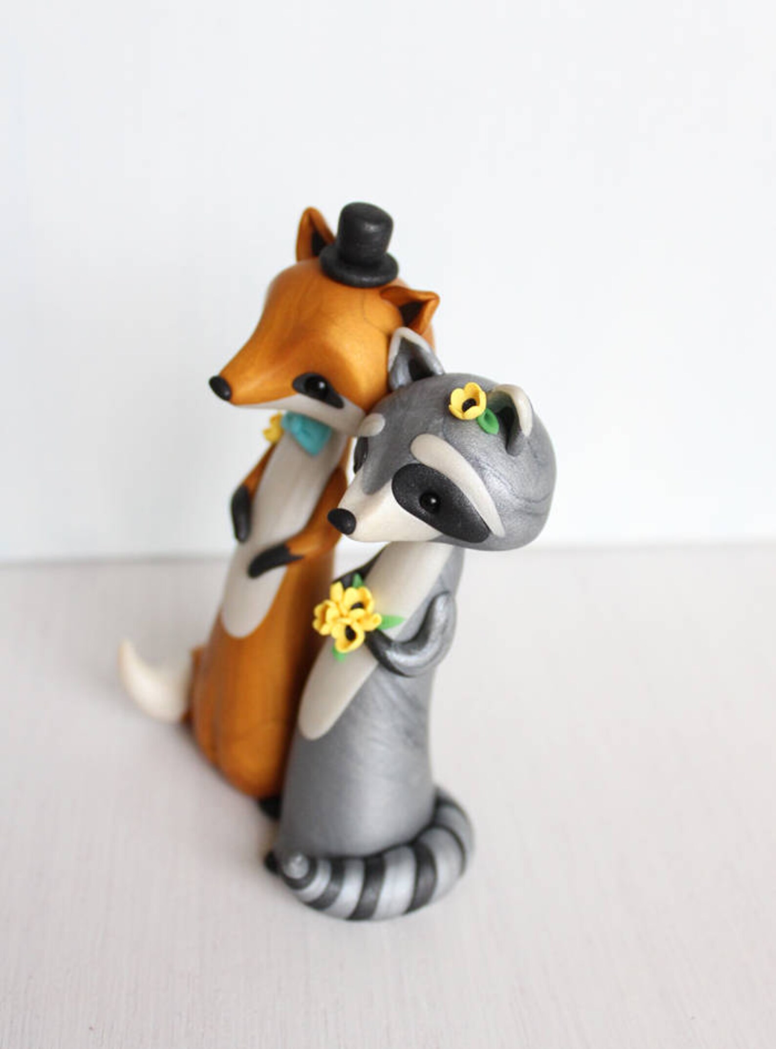 Fox and Raccoon personalized animal clay cake topper and | Etsy