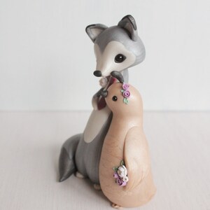 Wolf and Quail Wedding Cake Topper - Woodland Wedding Polymer Clay Cake ...