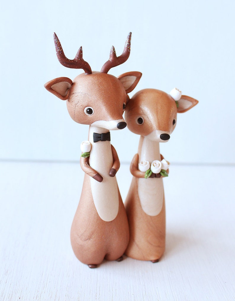 Stag and Doe Deer Wedding Cake Topper Polymer Clay | Etsy