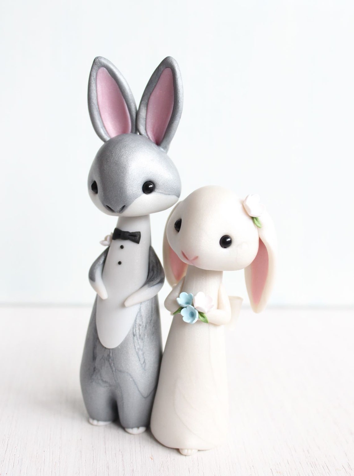 Rabbit Wedding Cake Topper: Personalized Polymer Clay Bunny Figurine - Etsy
