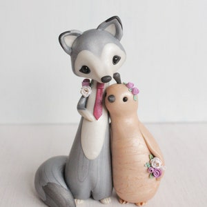 Wolf and Quail Wedding Cake Topper - Woodland Wedding Polymer Clay Cake ...
