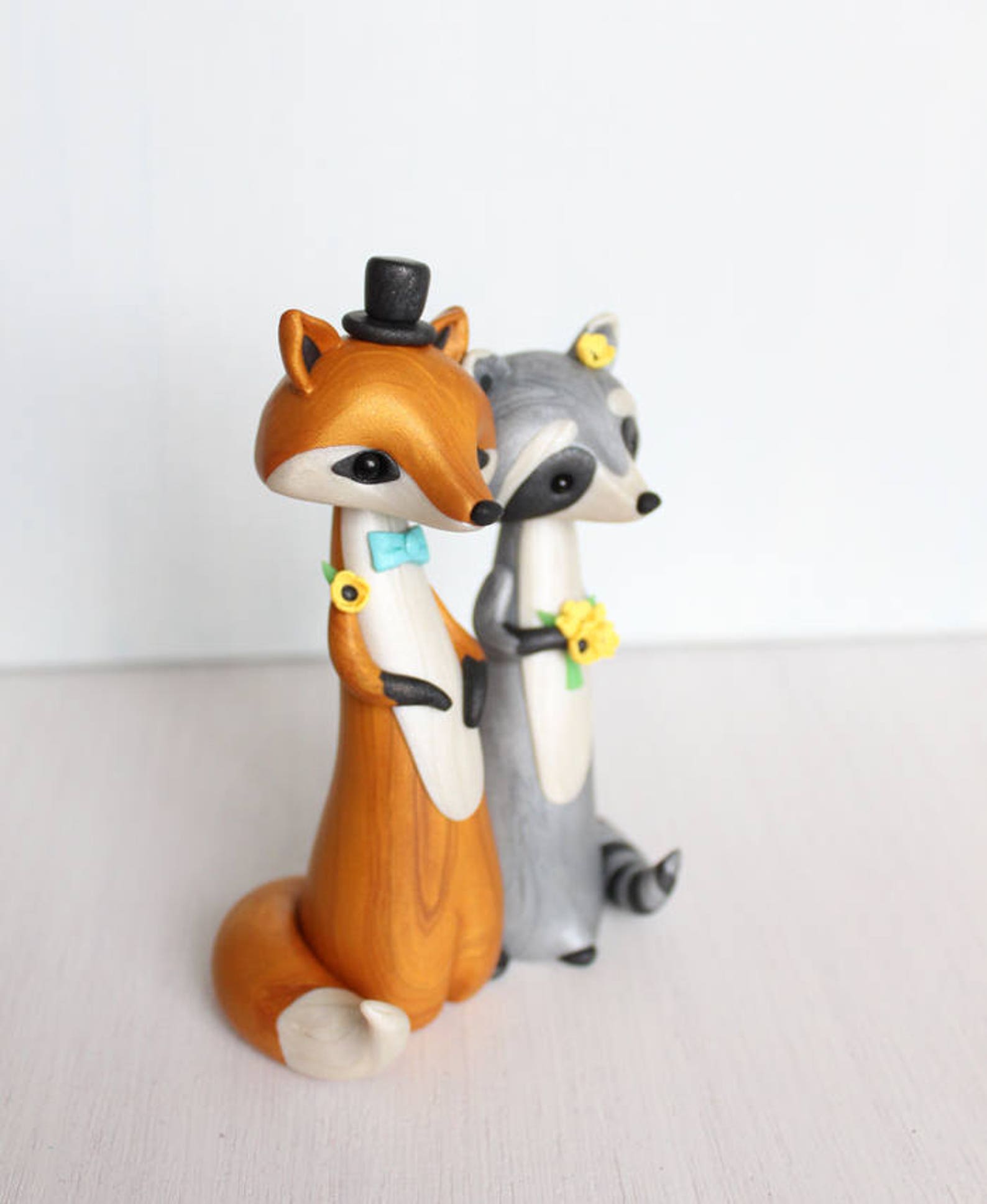 Fox and Raccoon personalized animal clay cake topper and | Etsy