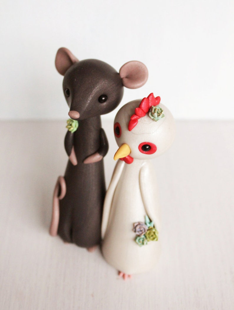 Mouse and Hen Wedding Cake Topper Personalised Animal Clay - Etsy