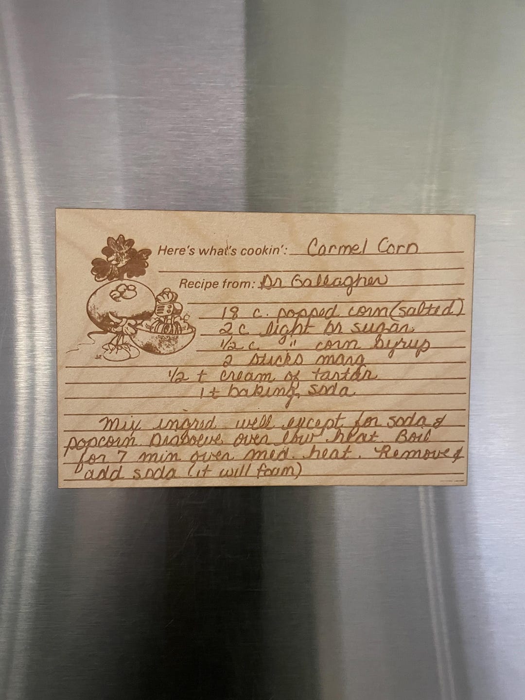 Personalized Engraved Recipe Card Magnet: Custom Laser Etched Wood ...