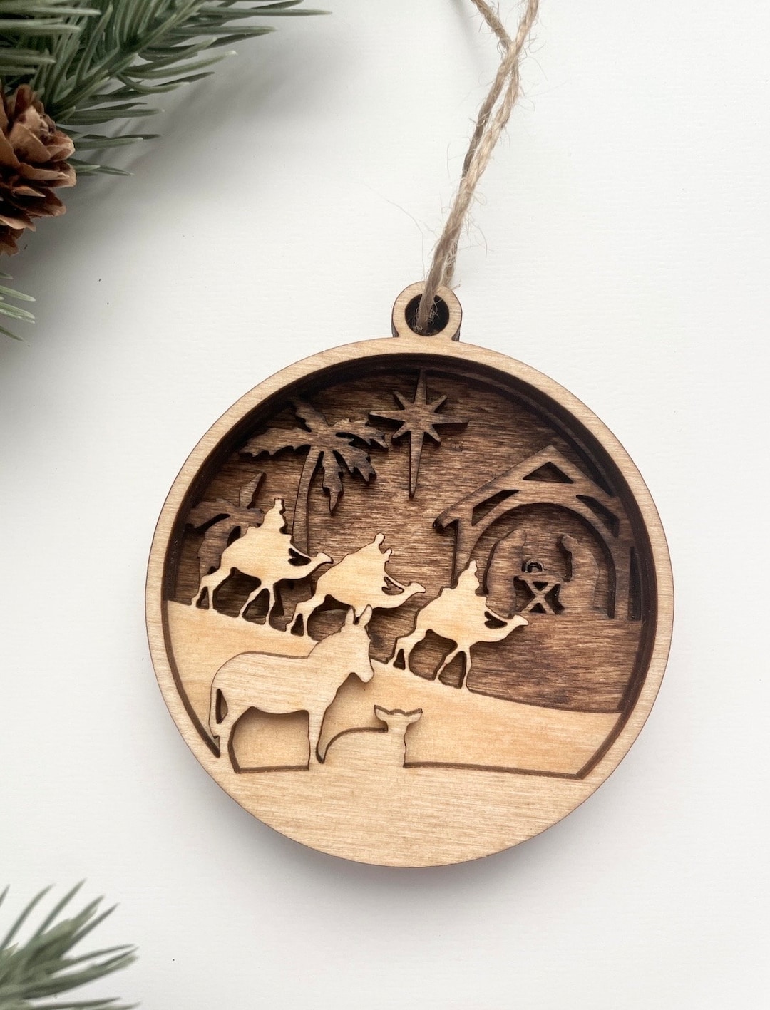 Four Layer Laser Engraved Nativity Christmas Ornament, Wood Nativity ...