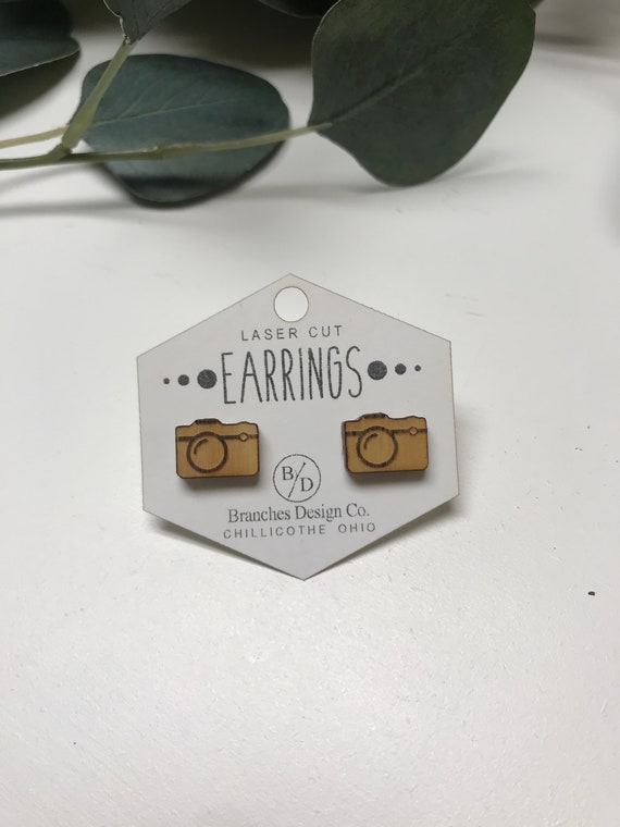 Laser Engraved Wooden Camera Earrings - Etsy