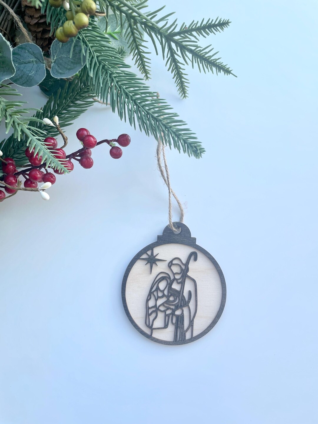 Double Layer Laser Engraved Nativity Christmas Ornament, Wood Nativity ...